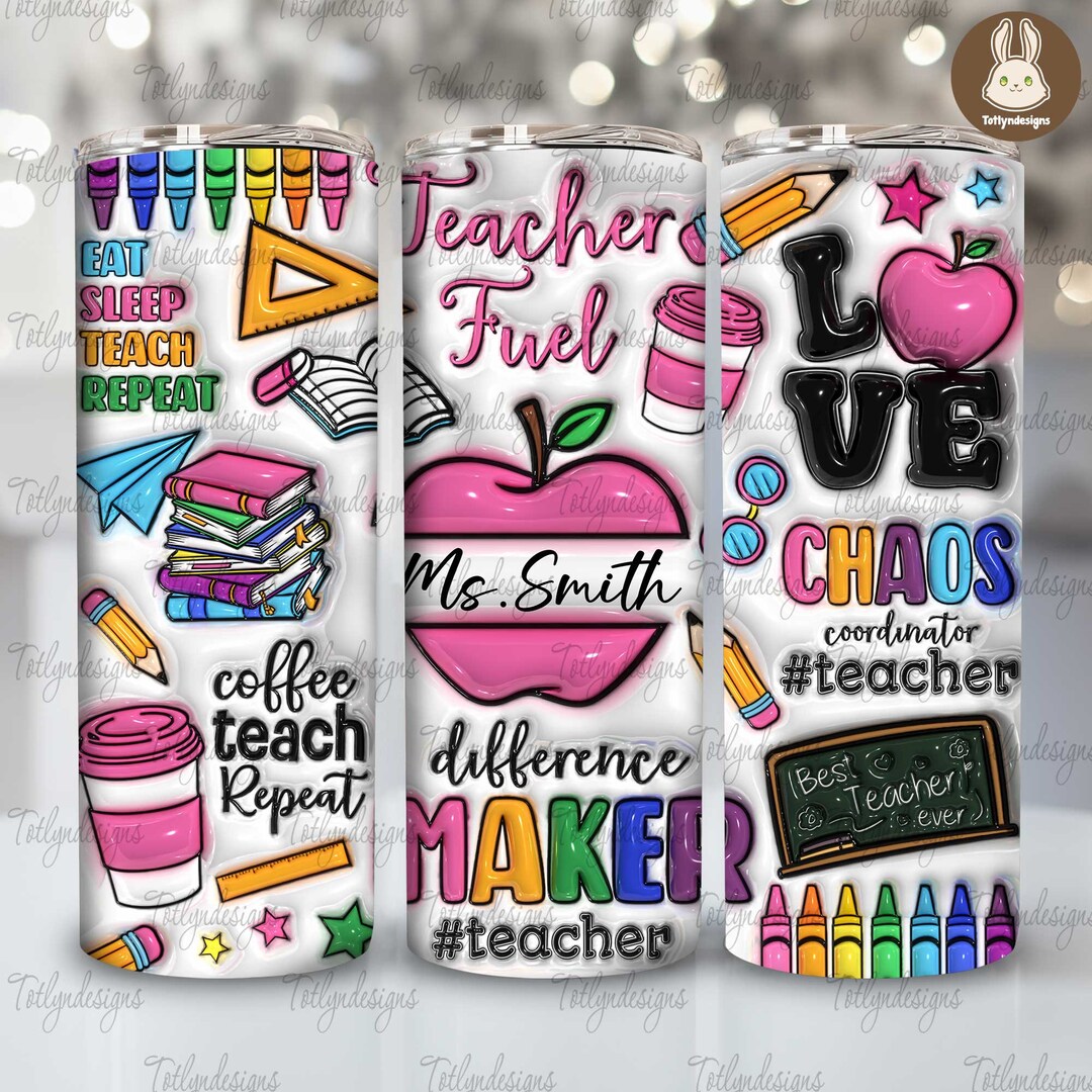 3D Inflated Teach Love Inspire, Puffy Teacher Rainbow Tumbler, Pink ...