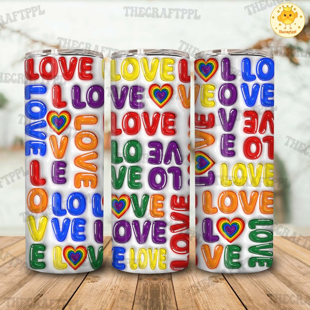 3D Inflated Pride Rainbow Heart, Equality 20oz Skinny Tumbler ...