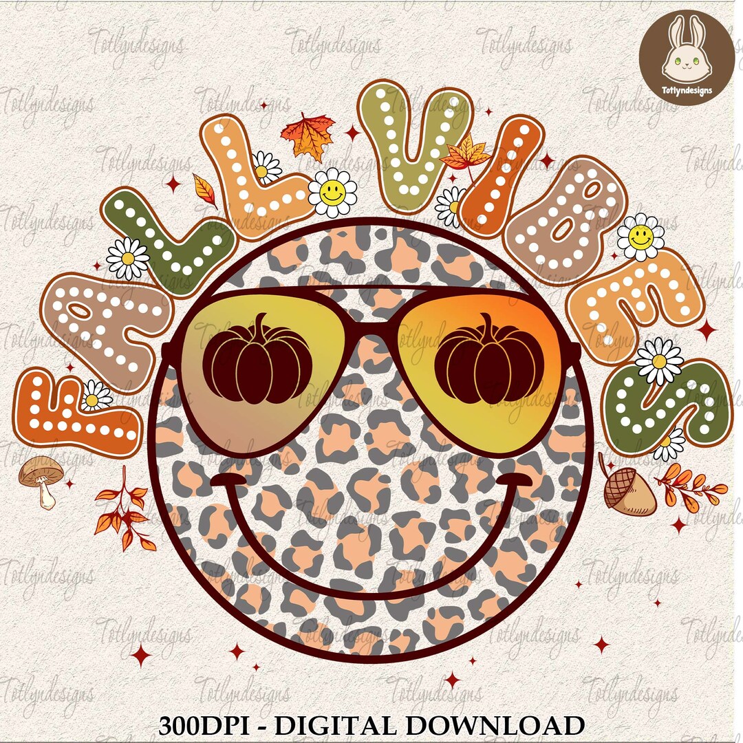 Hello Fall Png, Retro Fall Vibes Png Sublimation, Leopard Dots Smiley ...