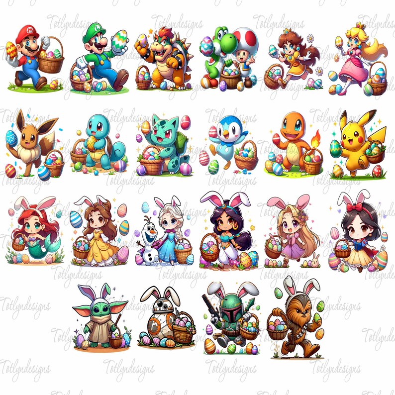 50 Cartoon Easter Character Png Bundle, Superhero Easter Png, Spring ...