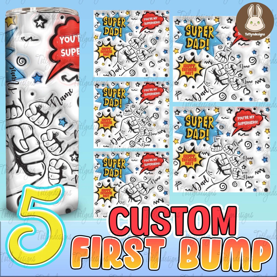 3D Inflated Custom First Bump 20oz Tumbler Wrap Bundle, Fathers Hand ...