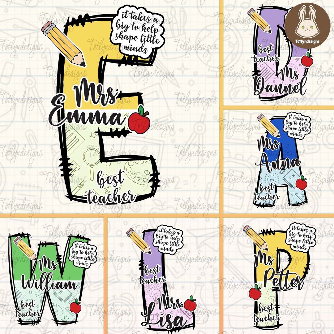 Teacher Doodle Png Bundle, Personalized Teacher PNG, Back to School Png ...