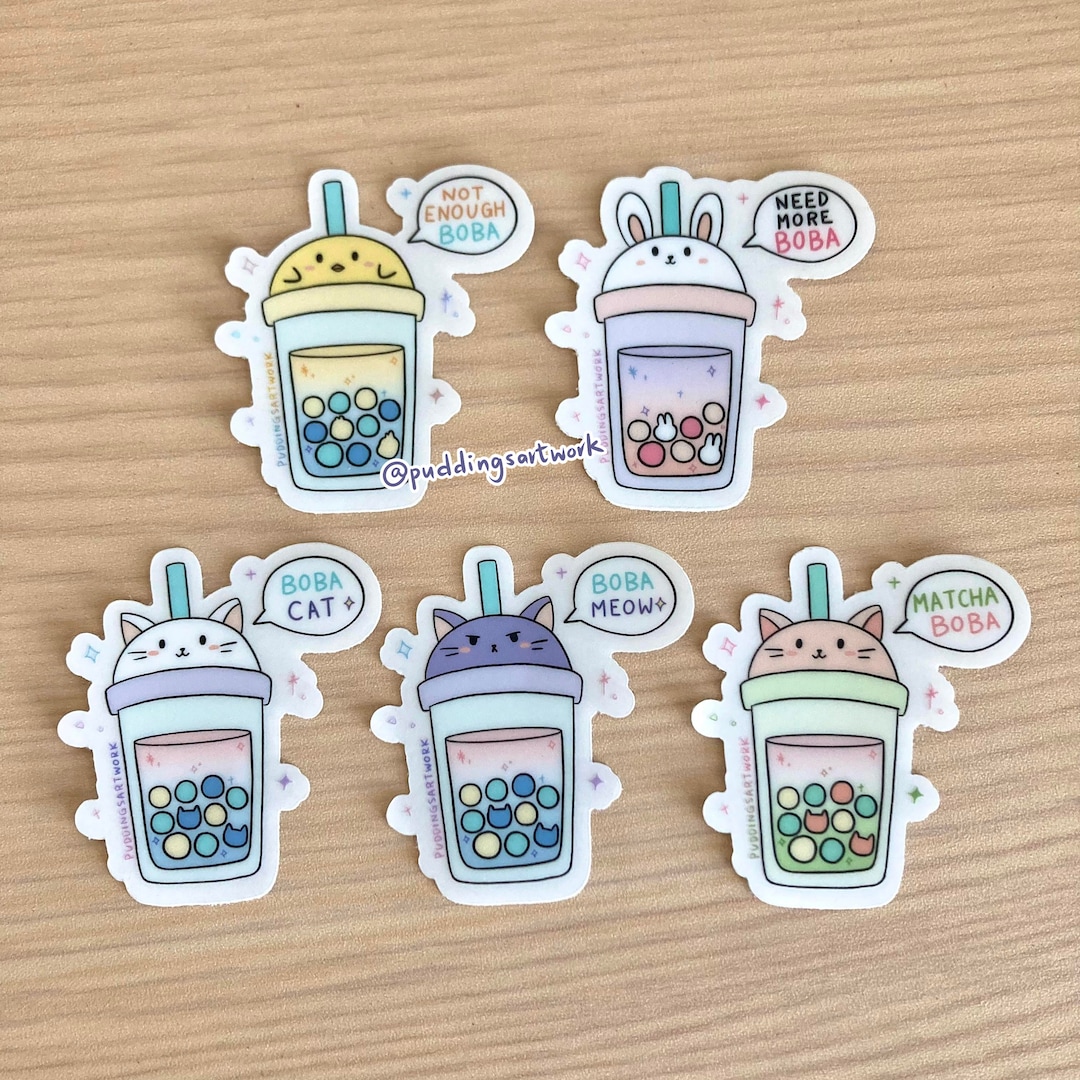 Kawaii Boba Sticker 2 Inch Clear Kawaii Sticker Kawaii Cat Sticker Cute ...