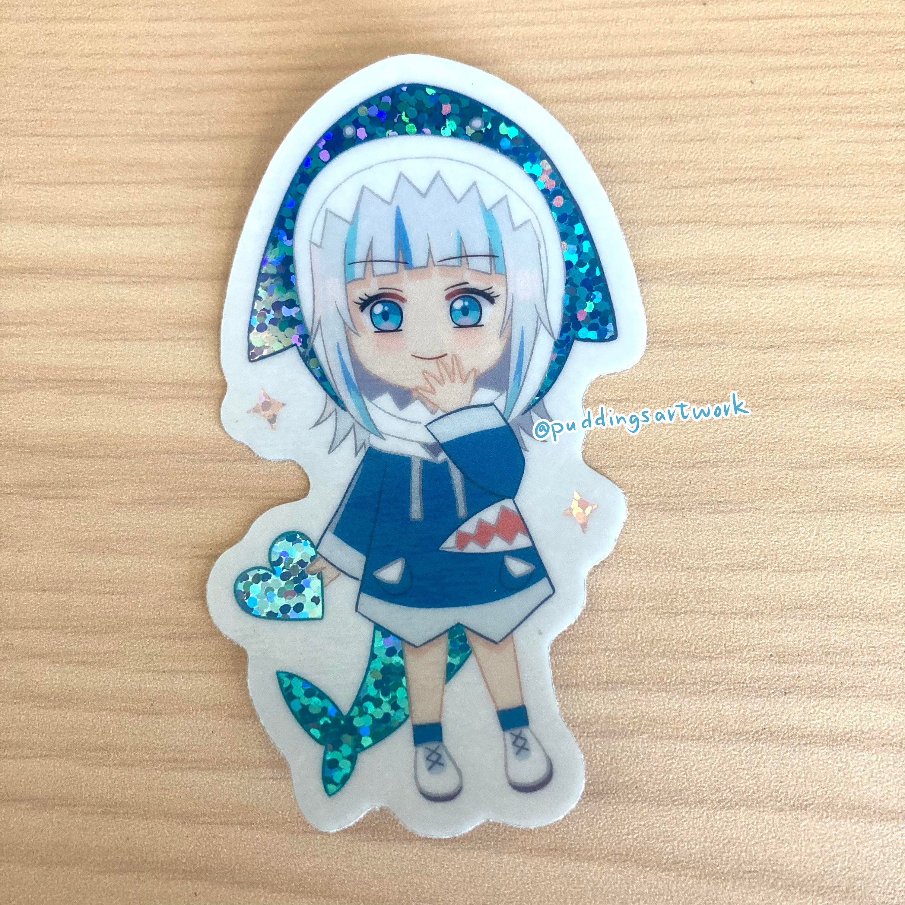 Hololive EN Gawr Gura Pastel Waterproof Glitter Sticker Kawaii Vtuber ...
