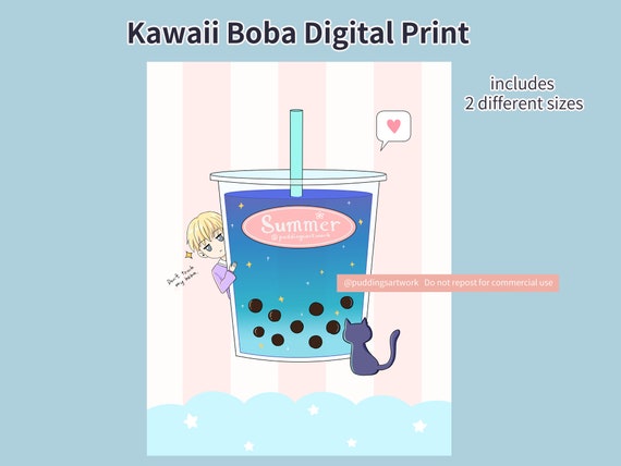 Cute Boba Print Kawaii Boba Printable Boba With Cat and - Etsy