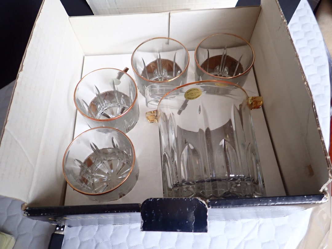 Cellini 6 Pc Cut Crystal Barware Set 24 KTS Gold Hand Decorated in ...