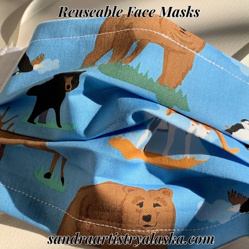Reusable Face Masks alaska Wildlife Theme-blue and White Unisex W/nose ...