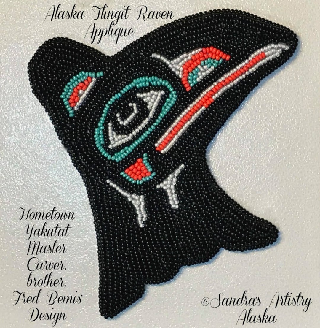Alaska Tlingit Raven Beaded Regalia Applique-4-1/2x4-1/2" in Czech ...