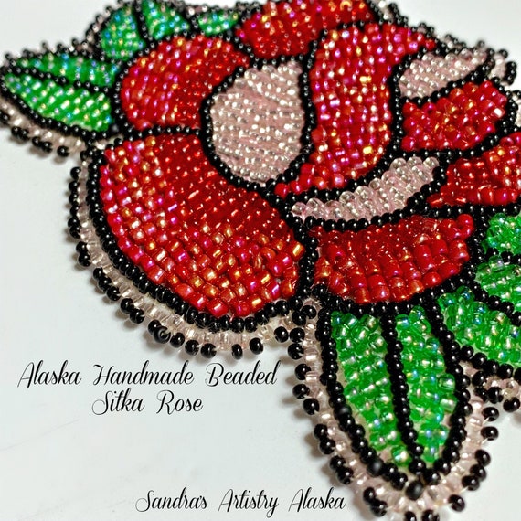 Alaska Handmade Beaded Sitka Rose-3 L X 4 W in | Etsy