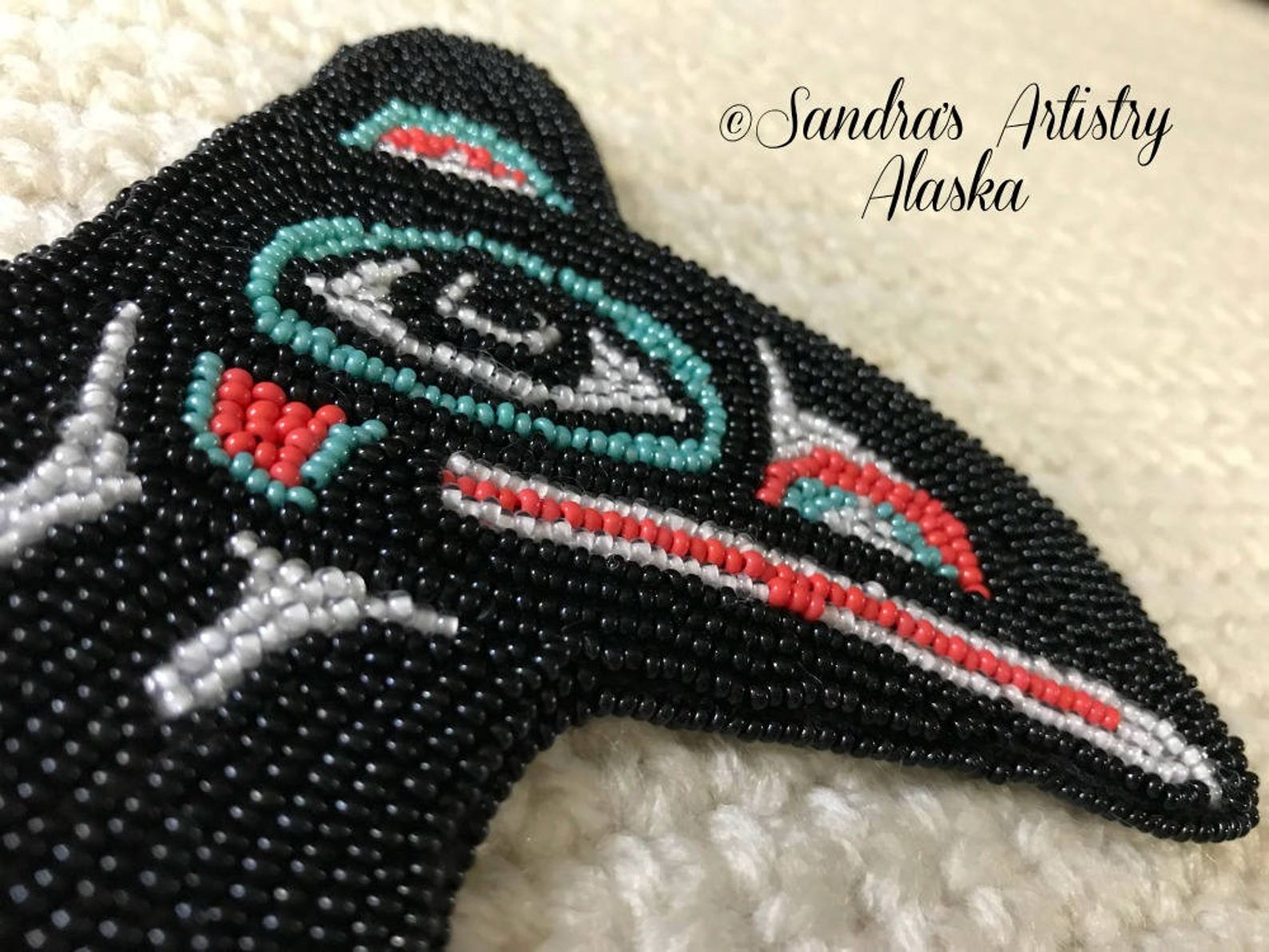 Alaska Tlingit Raven Beaded Regalia Applique-4-1/2x4-1/2" in Czech ...