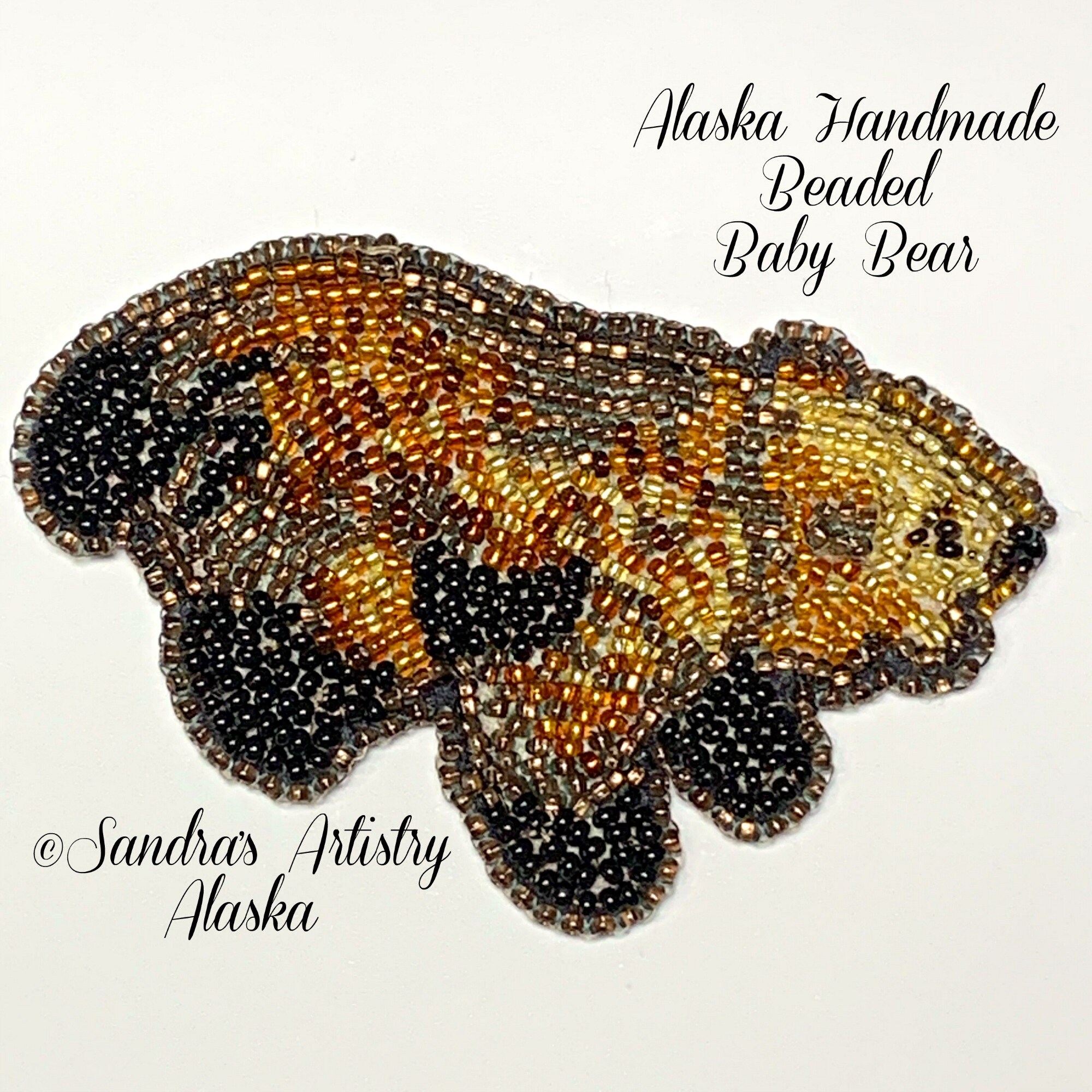 Alaska handmade Beaded Baby Bear-3-1/4 L x 2W in Czech Glass Beads