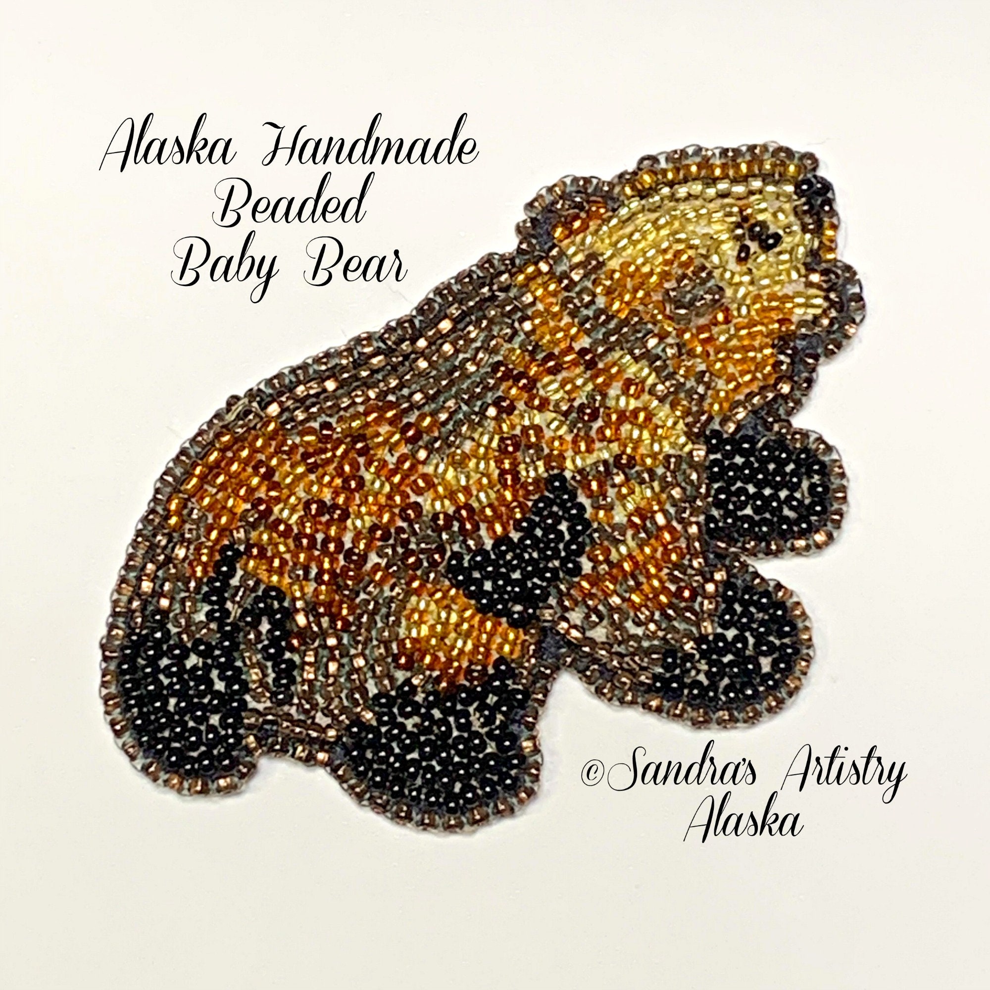 Alaska handmade Beaded Baby Bear-3-1/4 L x 2W in Czech Glass Beads