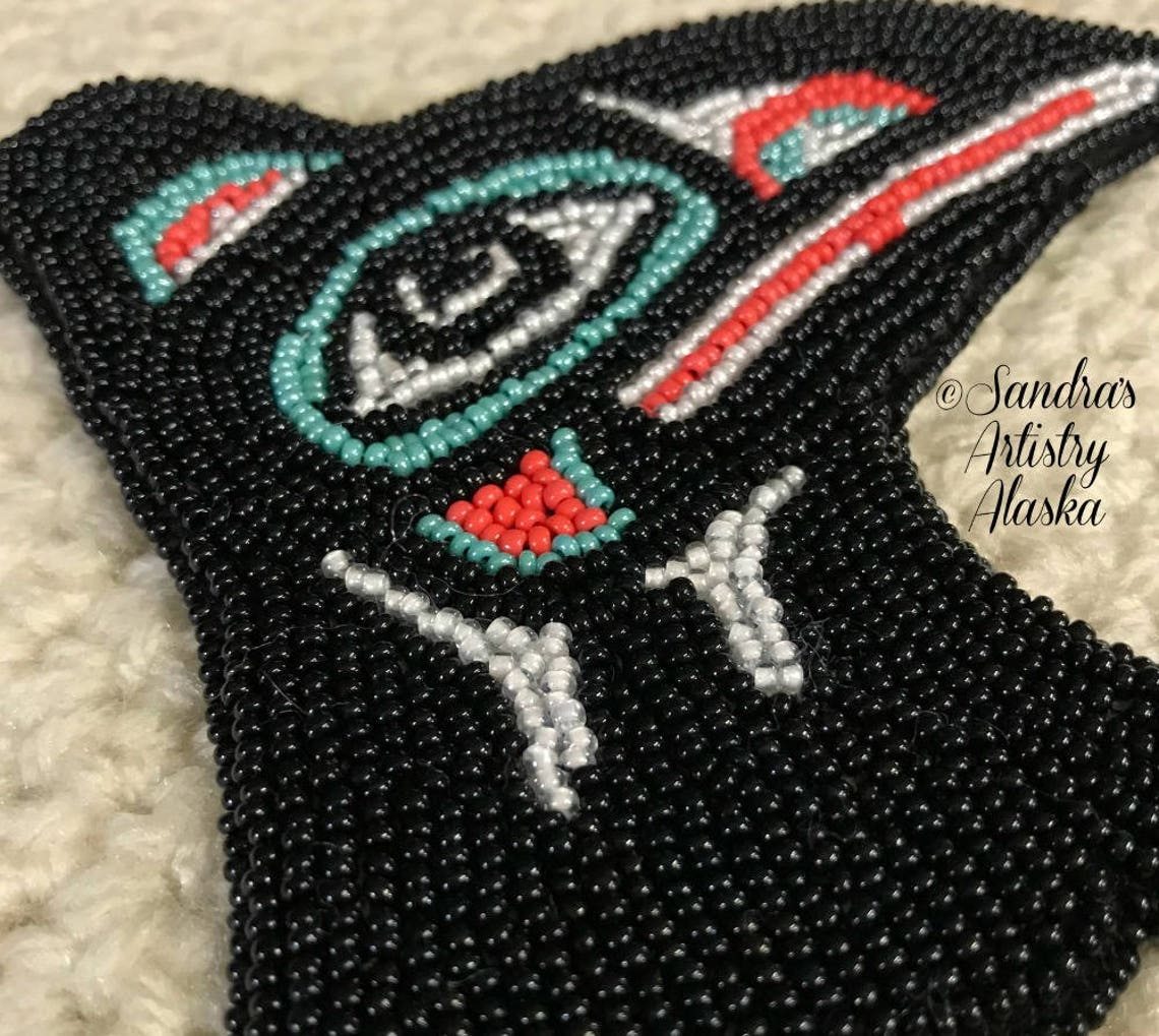 Alaska Tlingit Raven Beaded Regalia Applique-4-1/2x4-1/2" in Czech ...