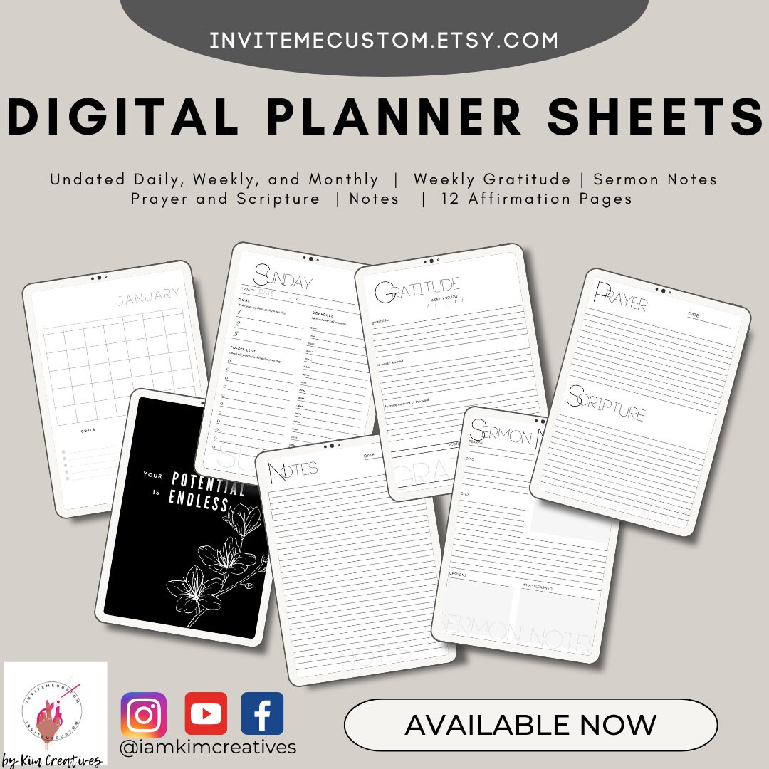 Undated Digital Planner With Scripture Notes - Etsy
