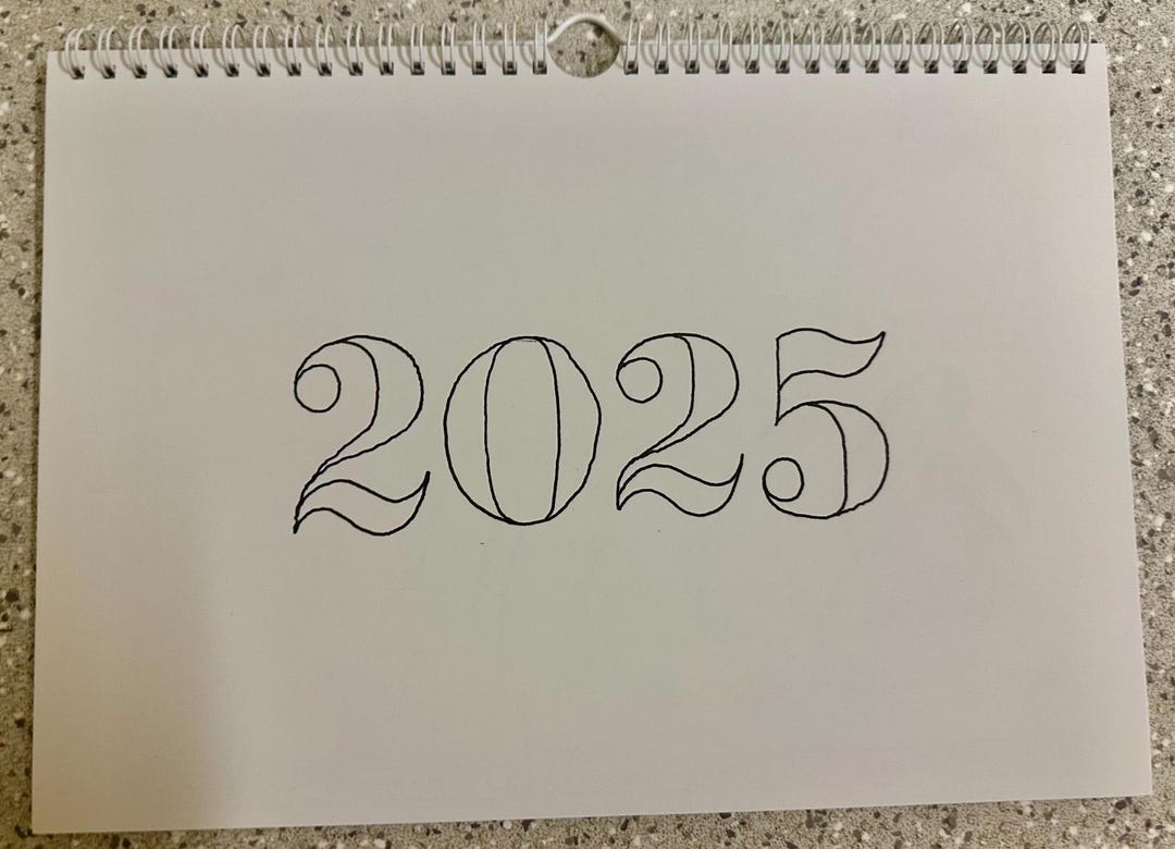 Colour in Hand Drawn 2025 Wall Calendar - Etsy
