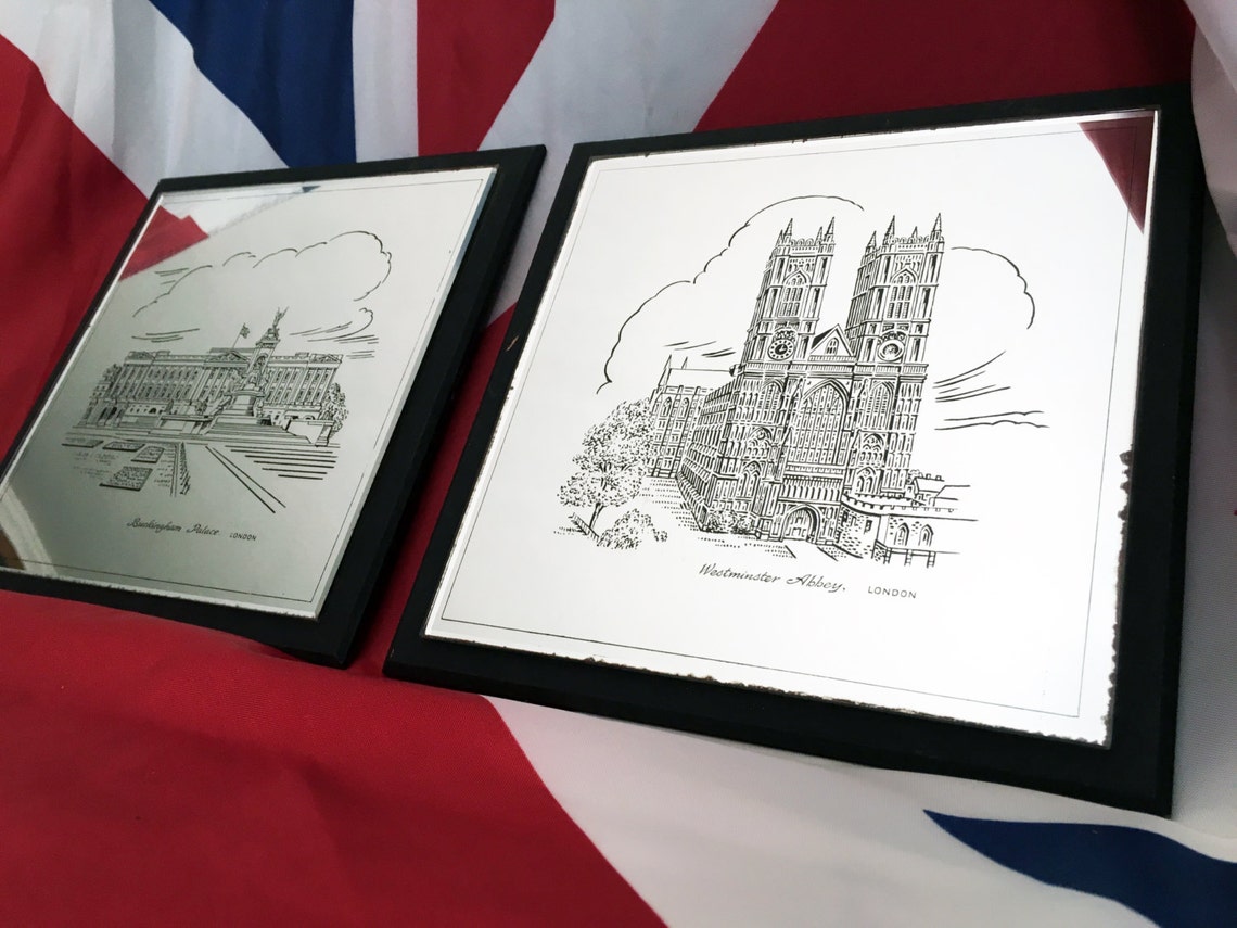 Vintage British Wall Decor, Pair of Westminster Abbey and Buckingham ...