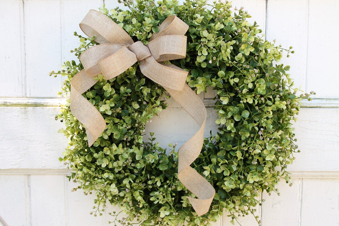 Boxwood Front Door Wreath With Natural Bow Farmhouse Wreath - Etsy
