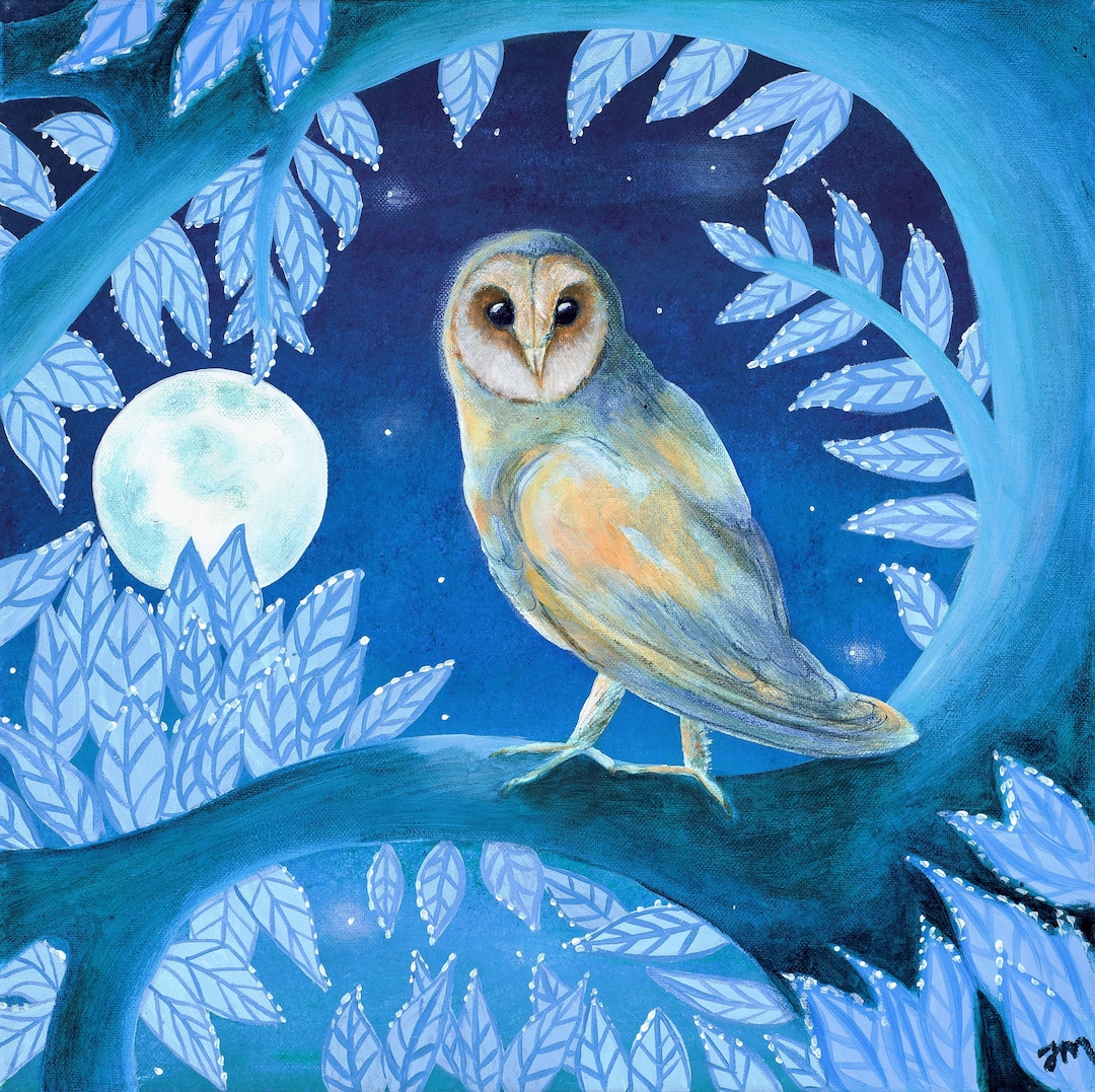 Barn Owl in Blue Limited Edition Giclee Print From Original Painting by ...