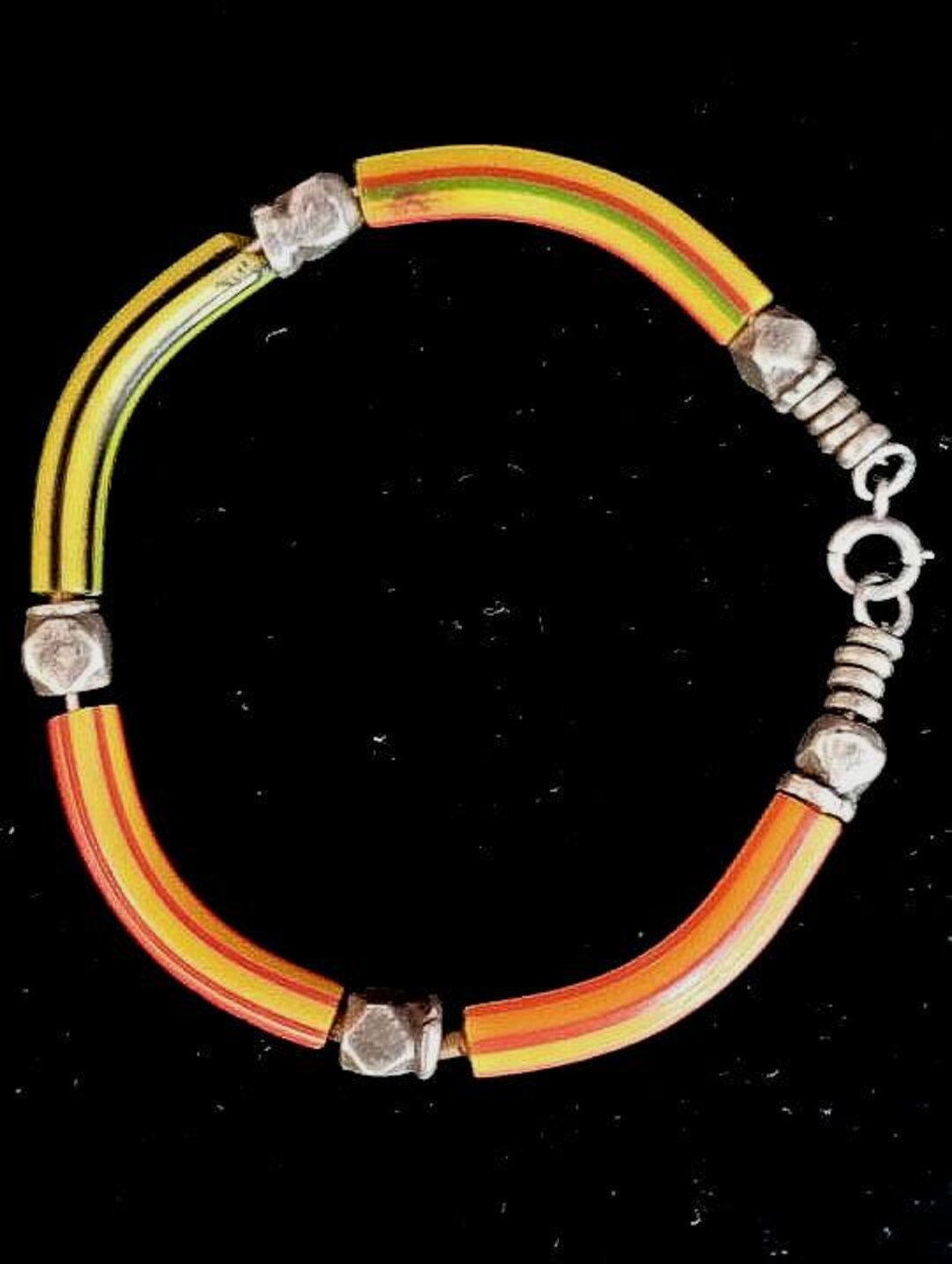 Venetian Striped Elbow Bead Bracelet Tribal Silver Detailed Orange ...