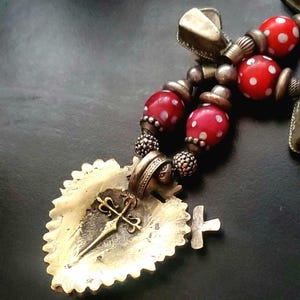 Vintage Flaming Heart Ex Voto OOAK Necklace Dotted Venetian Red ...