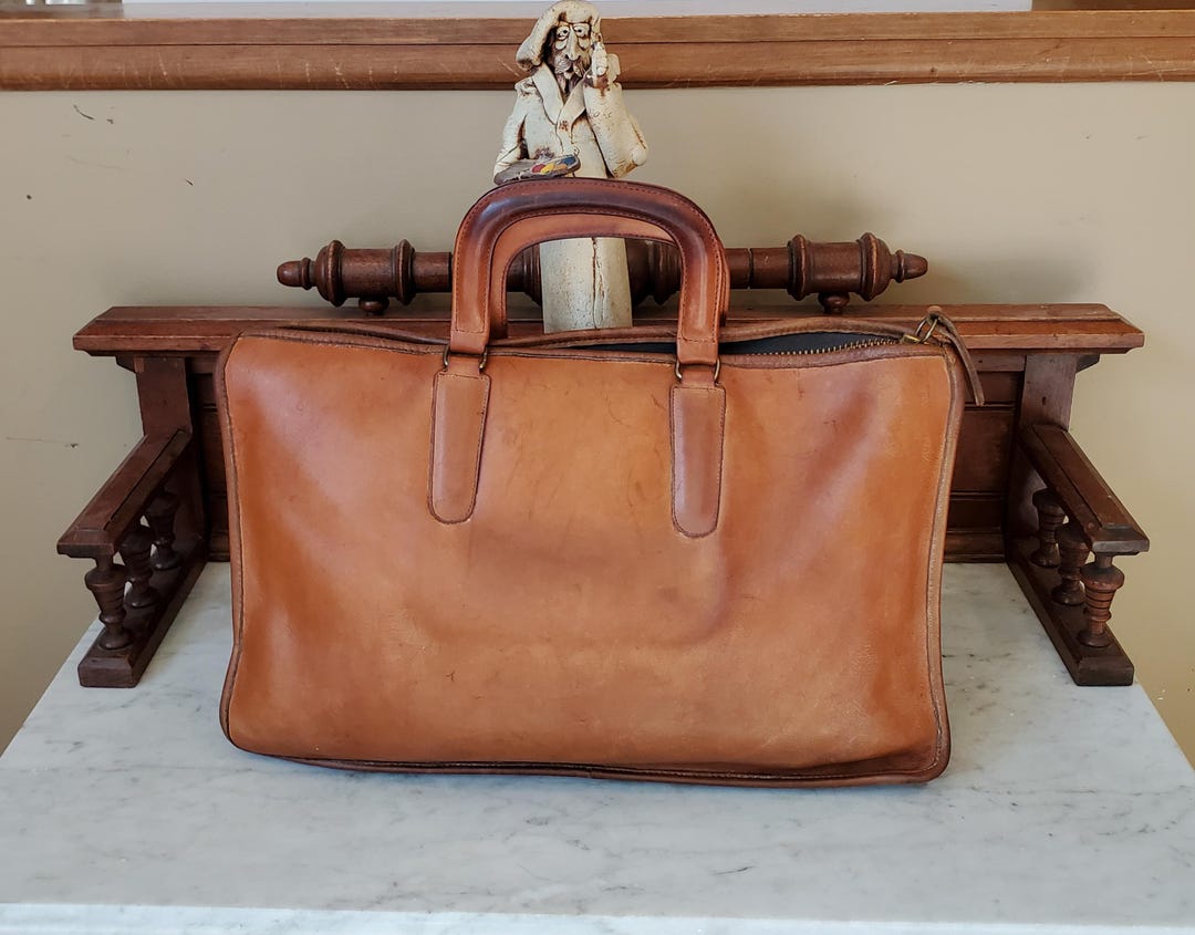Sale Vintage Coach Handle Portfolio Tan Leather & Brass Hardware Style ...
