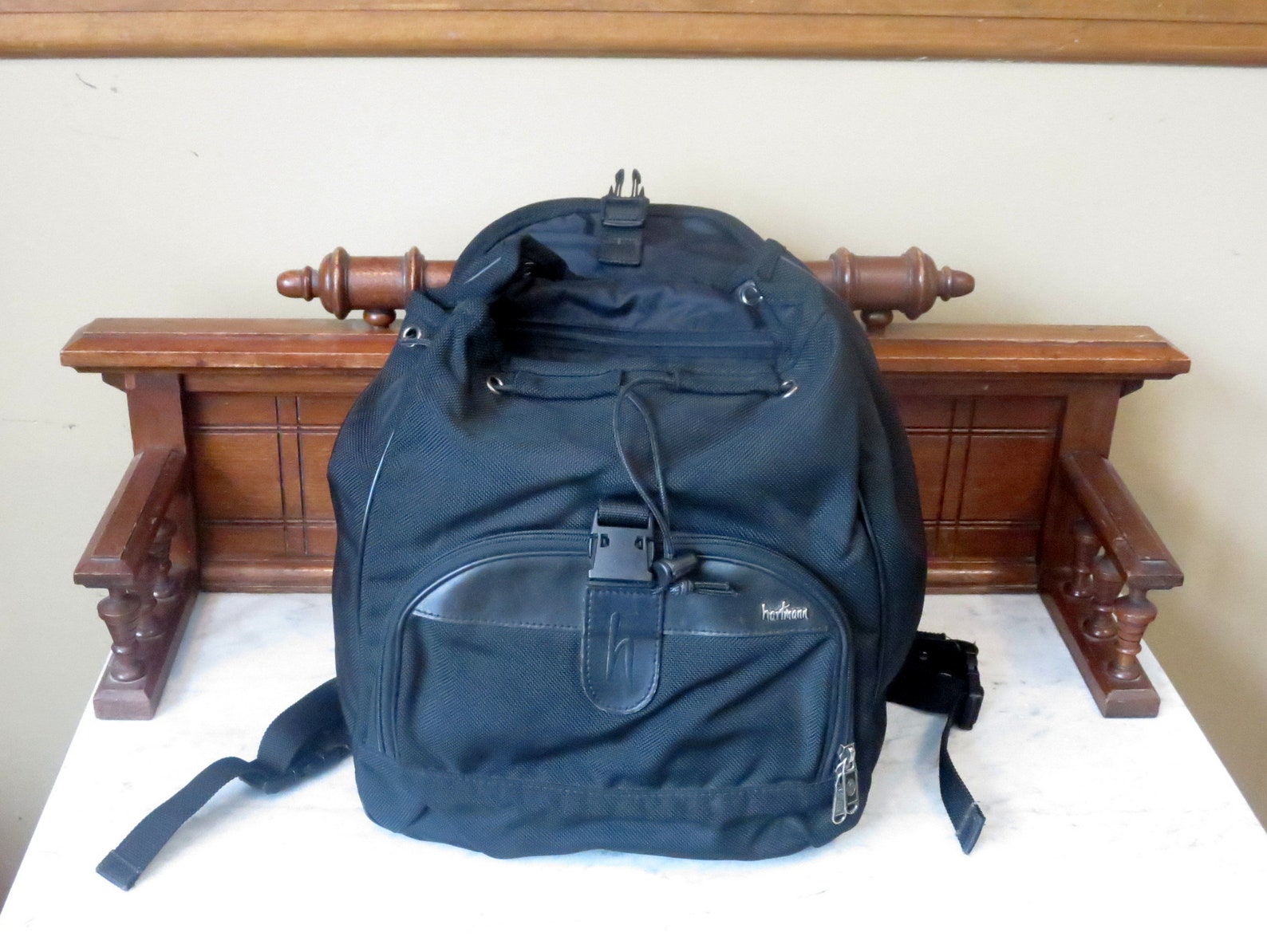 Hartmann Backpack in Black Canvas With Black Leather Trim and Silver ...