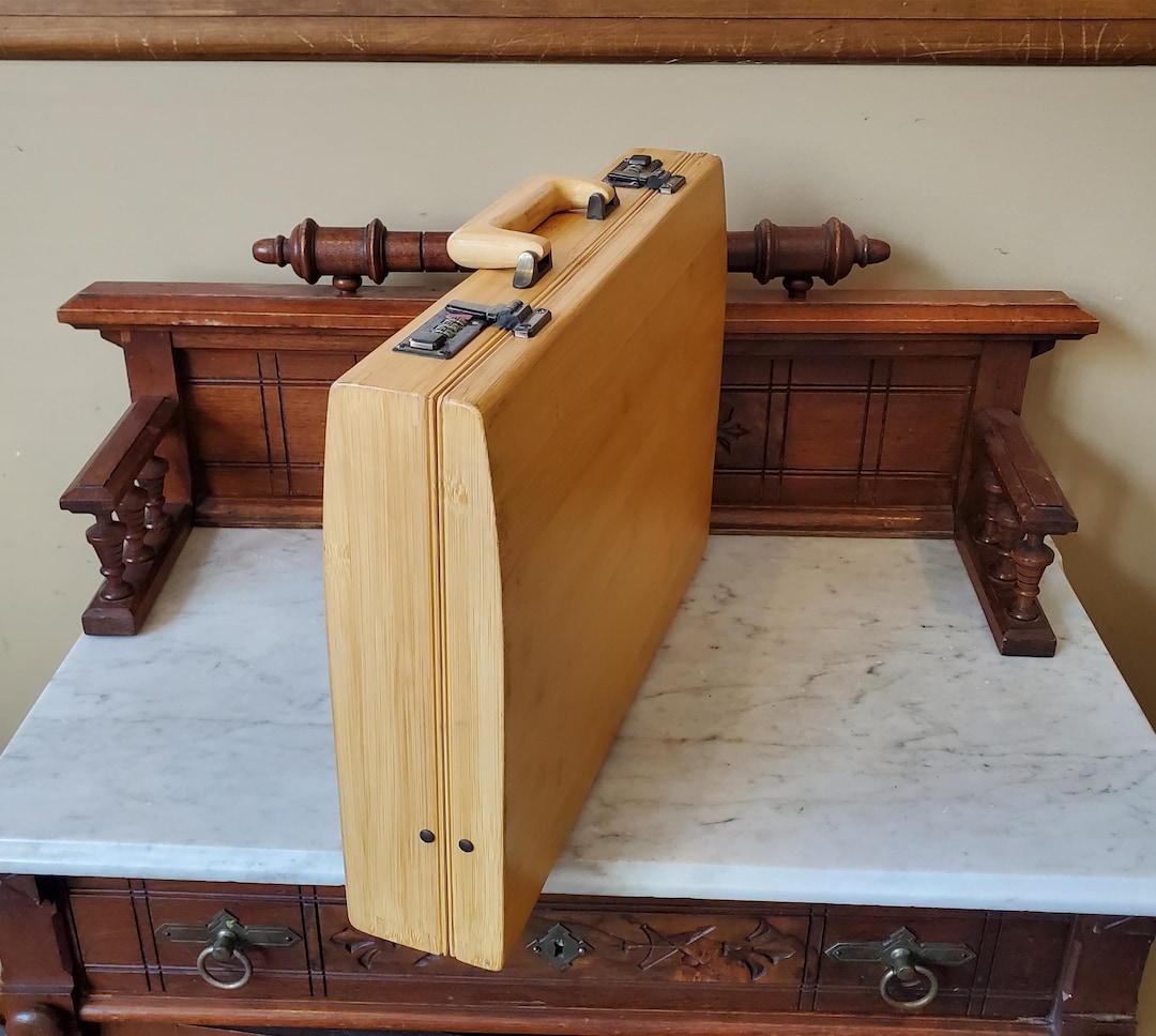 Vintage Bamboo Briefcase Attaché - Antique Brass Hardware, Dual ...