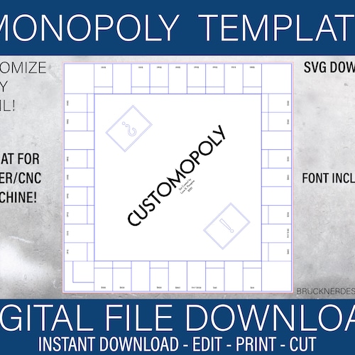 Custom Monopoly Board Template SVG File Digital Download - Etsy