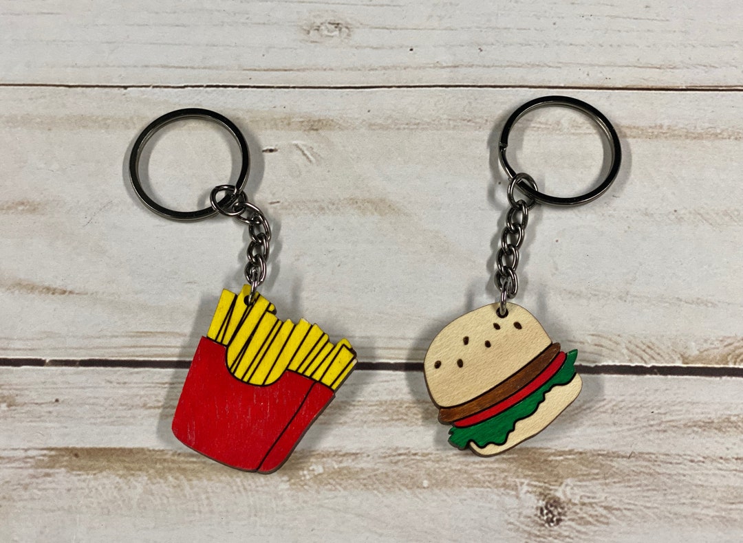 Burger & Fries Wooden Keychains - Etsy