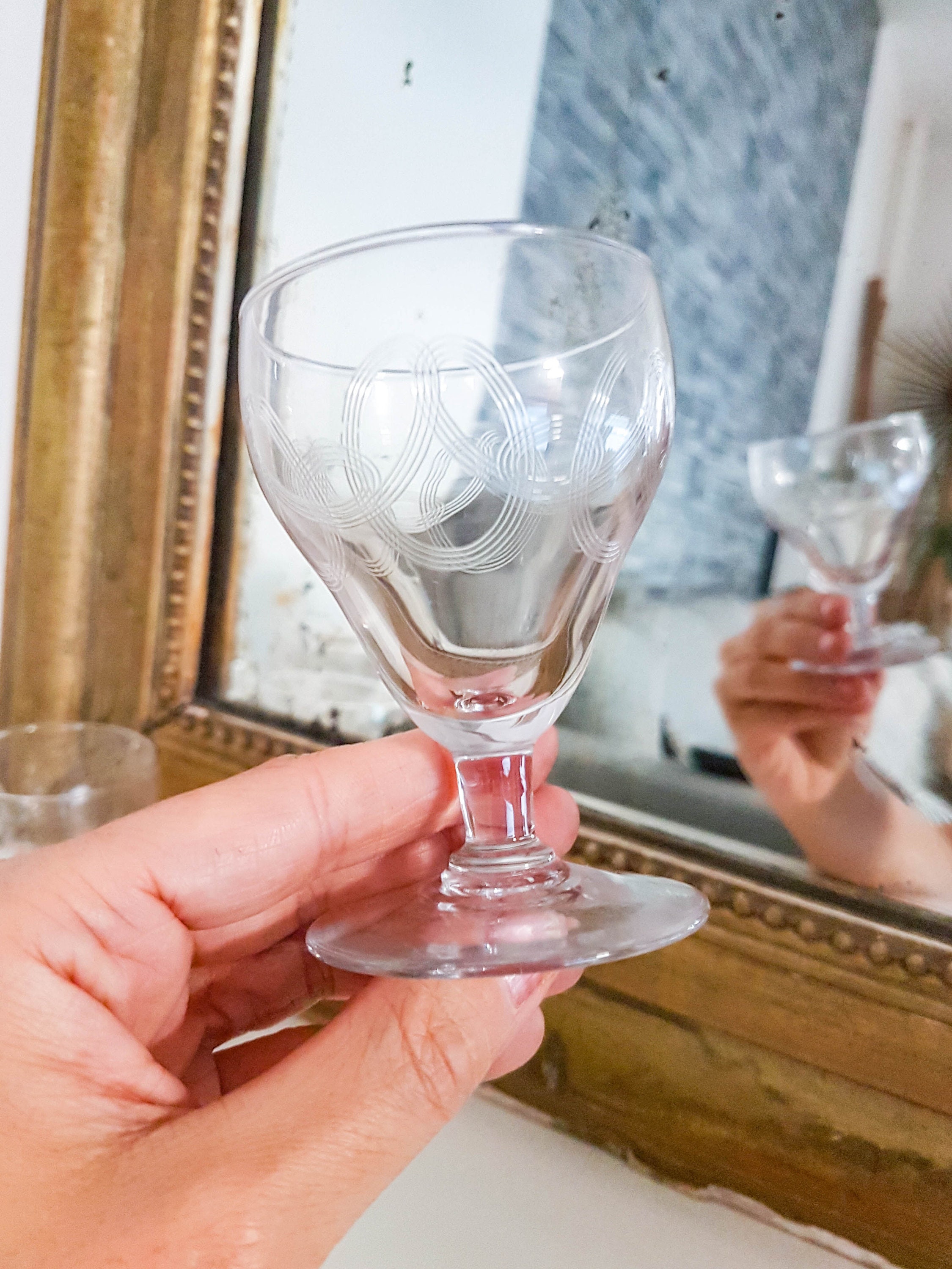 Set of 6 Port Glasses Etched Crystal Liquor Vintage Tableware - Etsy UK