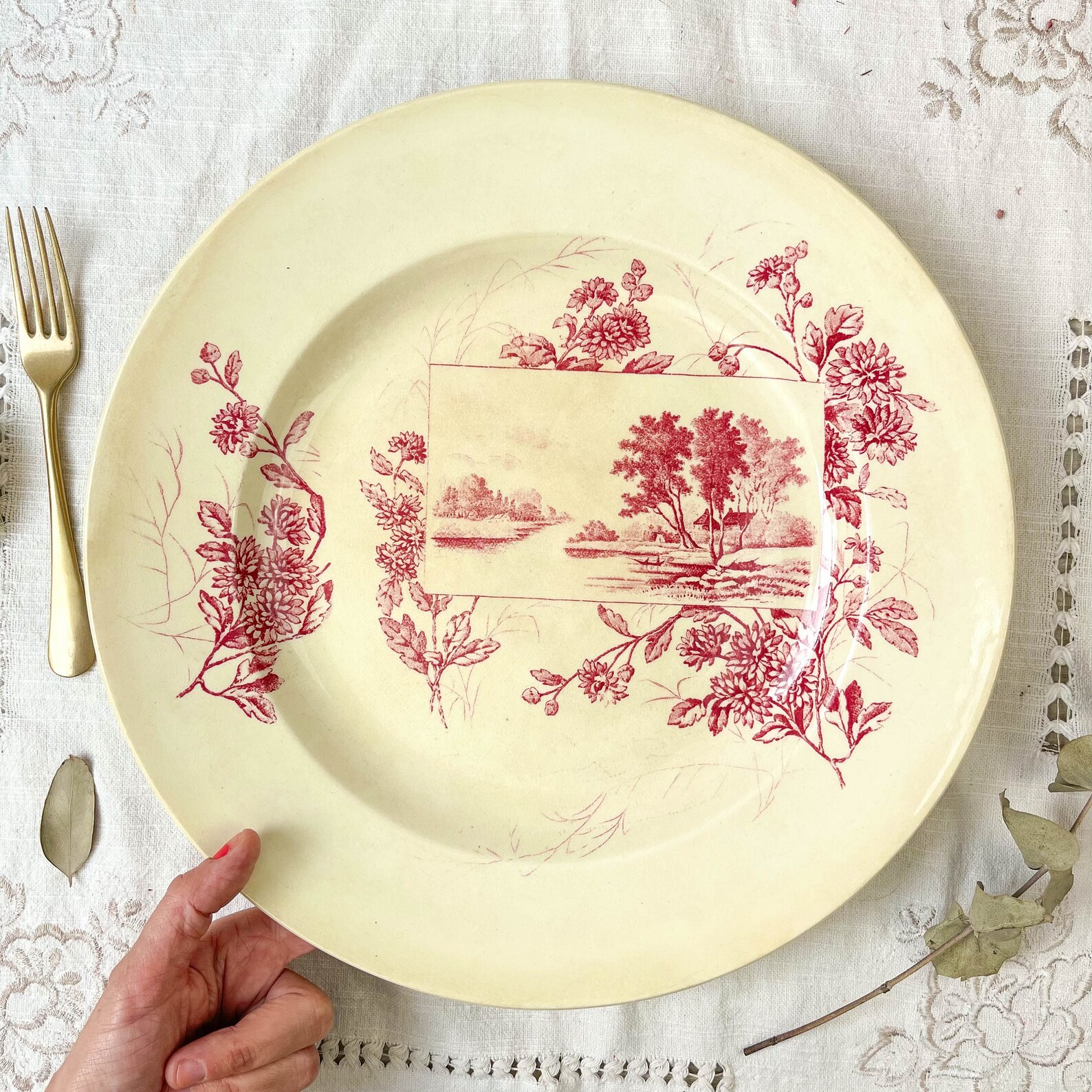 Red Iron Clay Dish "cartouches" St Denis Paris Made in France ~ Serving ...