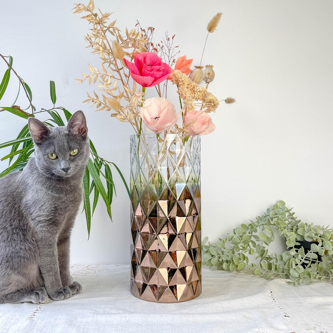 Vintage Glass Vase Geometric Pattern Gradient Rose Gold - Elegant Retro ...