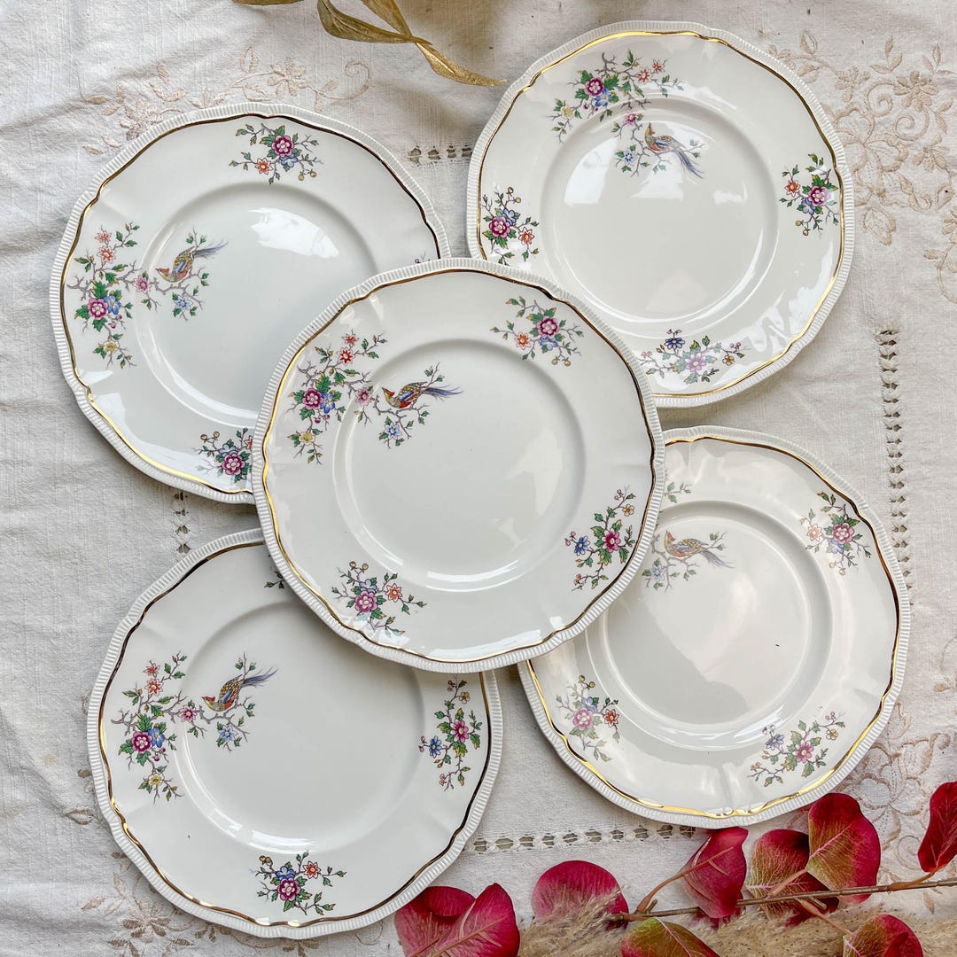 5 Vintage Longchamp Chantilly Porcelain Dinner Plates - Bird of ...