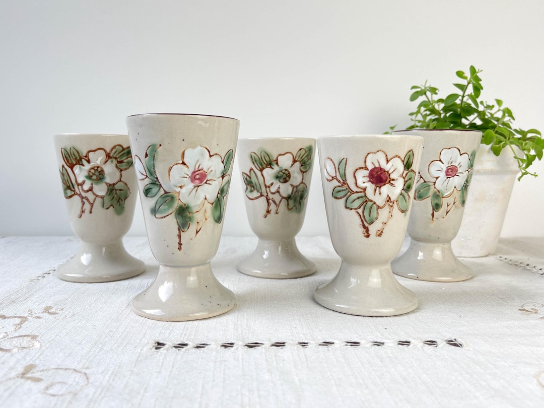 5 Vintage Stoneware Mazagrans Flower Pattern Made in Korea 1980 ...