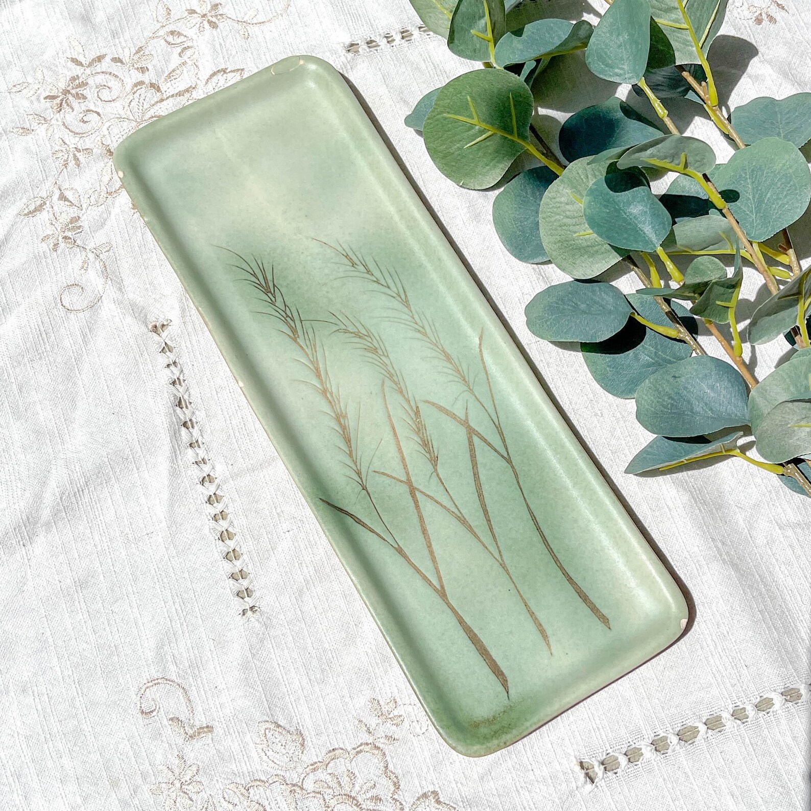 Vintage Abu Gosh Jerusalem Green Earthenware Asparagus Dish ...