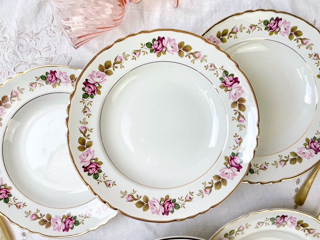 6 Vintage Earthenware Soup Plates MOULIN DES LOUPS Model amboise Floral ...