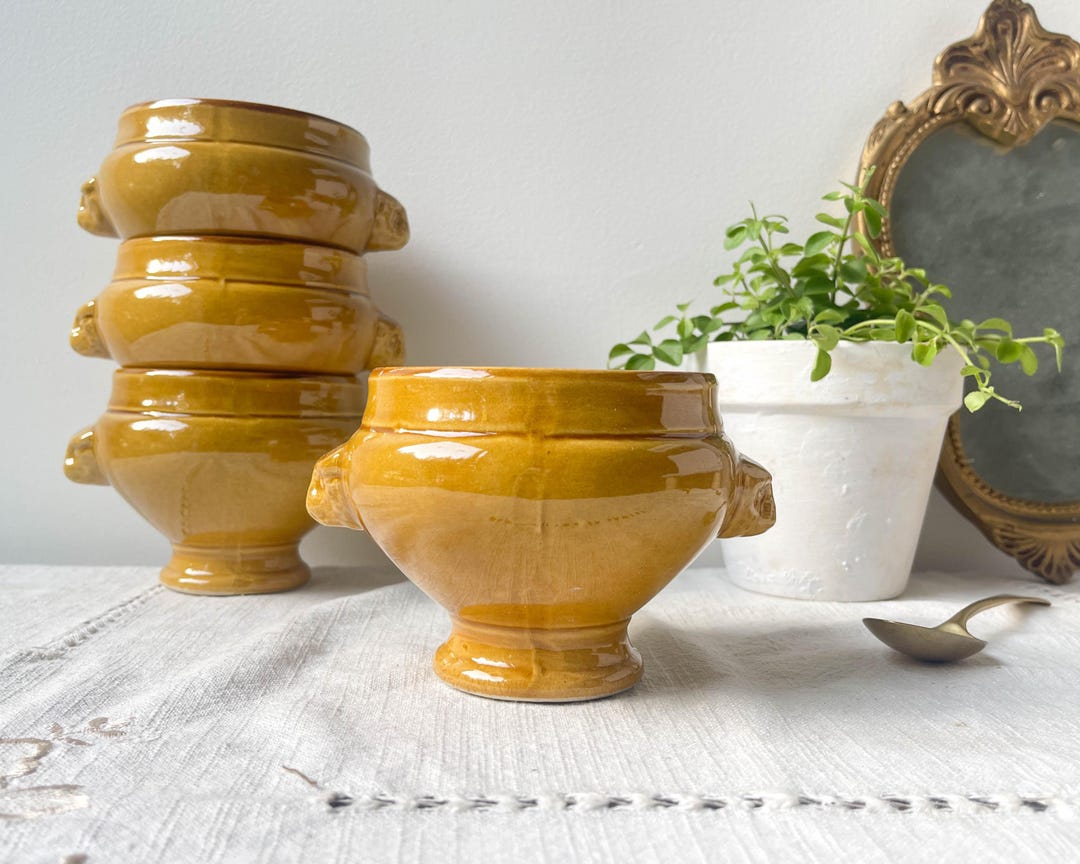 4 Vintage Emile Henry Ceramic Bowls Lion Head Honey Made in France ...