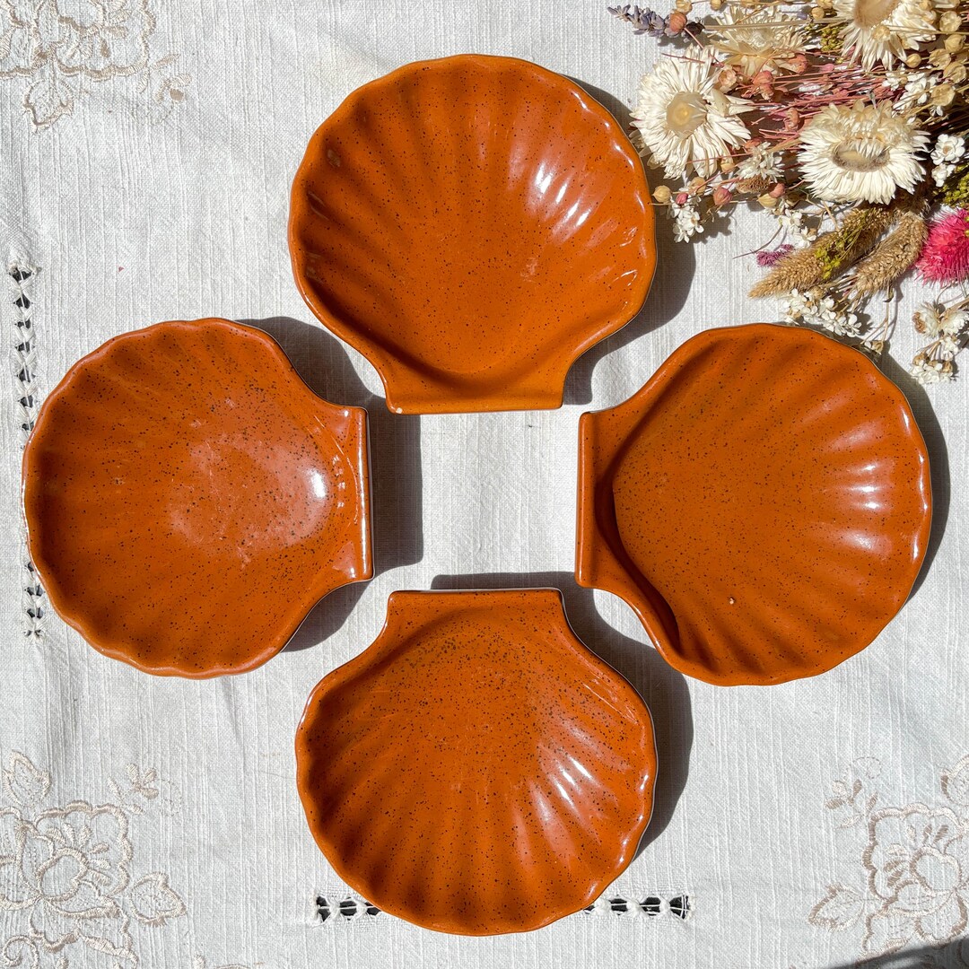 4 Vintage Coquilles St Jacques Ceramic Emile Henry Speckled Made in ...