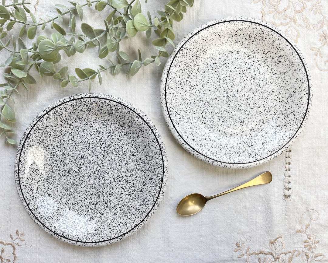 2 Small Black and White Speckled Italian Earthenware Plates - Vintage ...