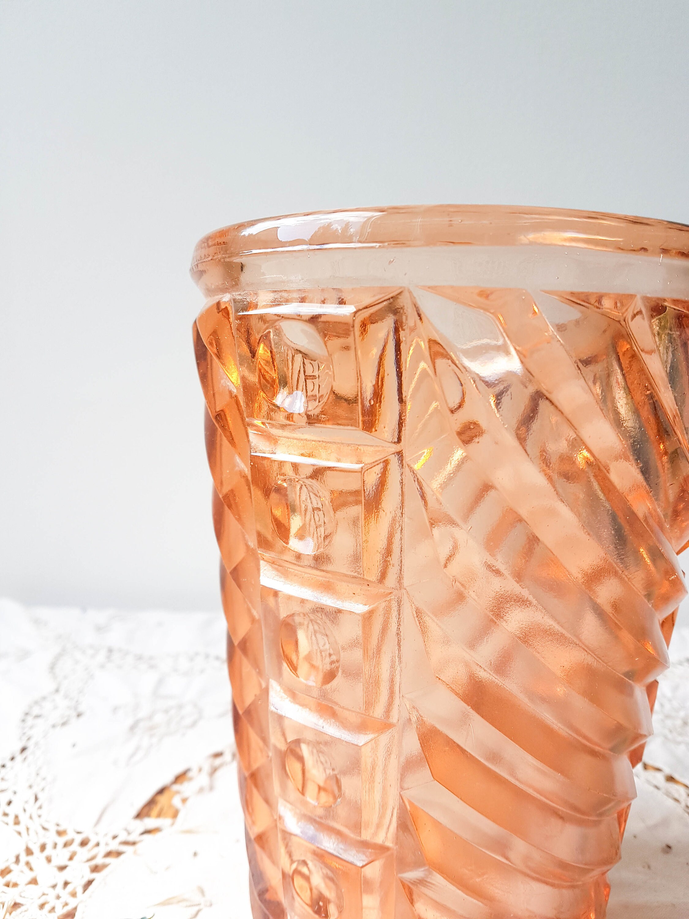 Art Deco Style Pink Glass Vase Vintage Vase Old Pink Vase Etsy