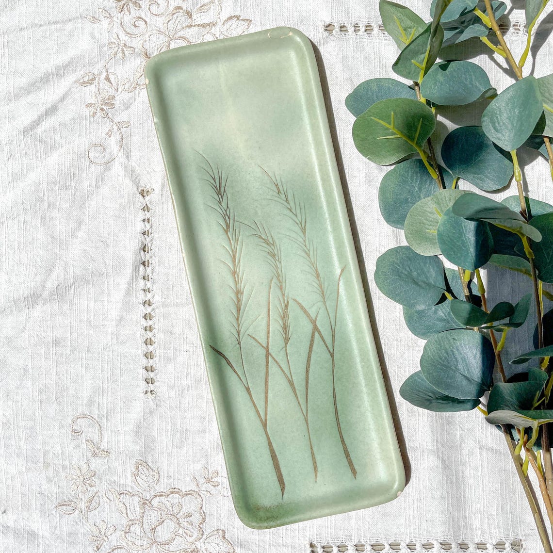 Vintage Abu Gosh Jerusalem Green Earthenware Asparagus Dish ...