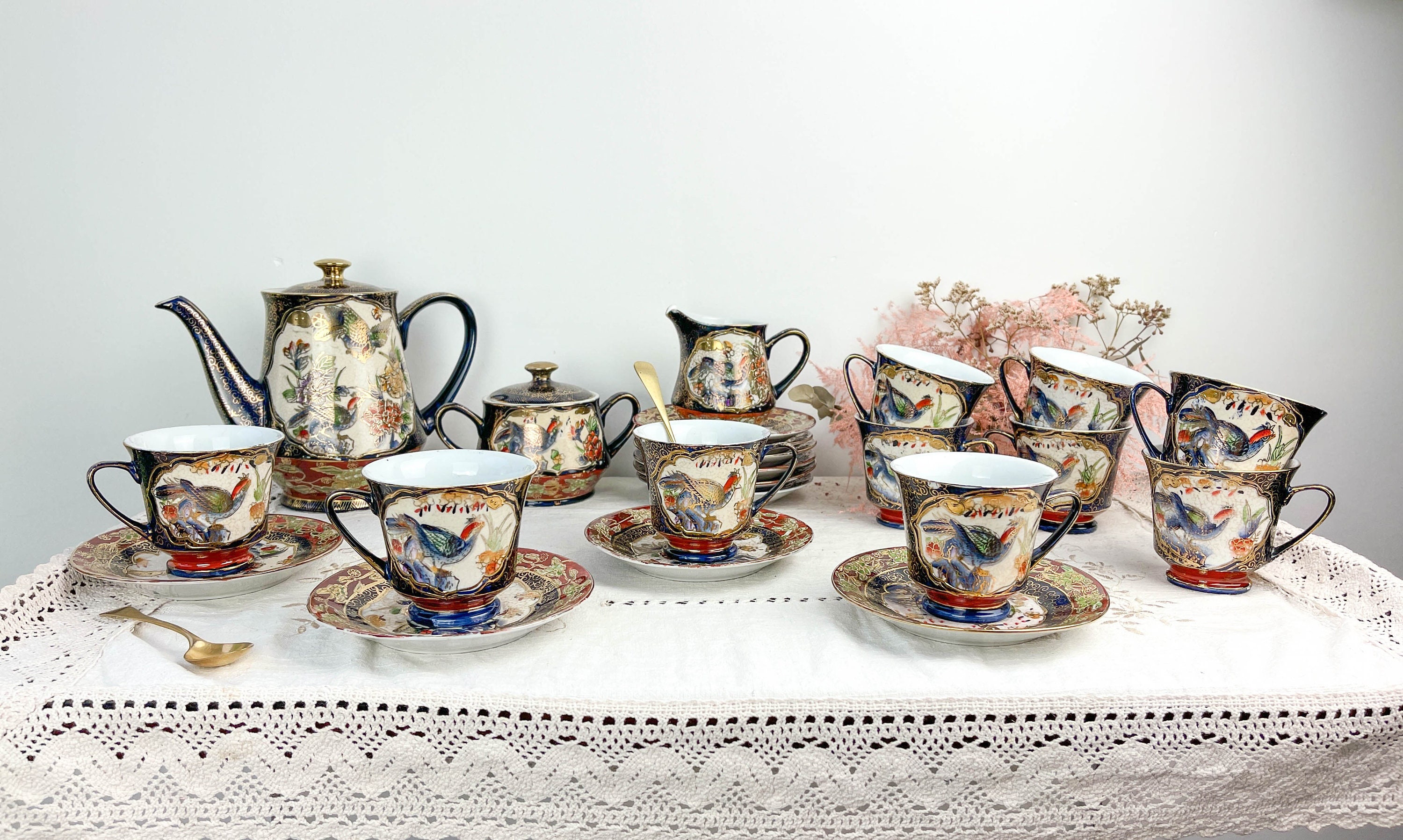 Vintage Black and Gold Porcelain Tea Service TAOUS IMARI Style - Etsy