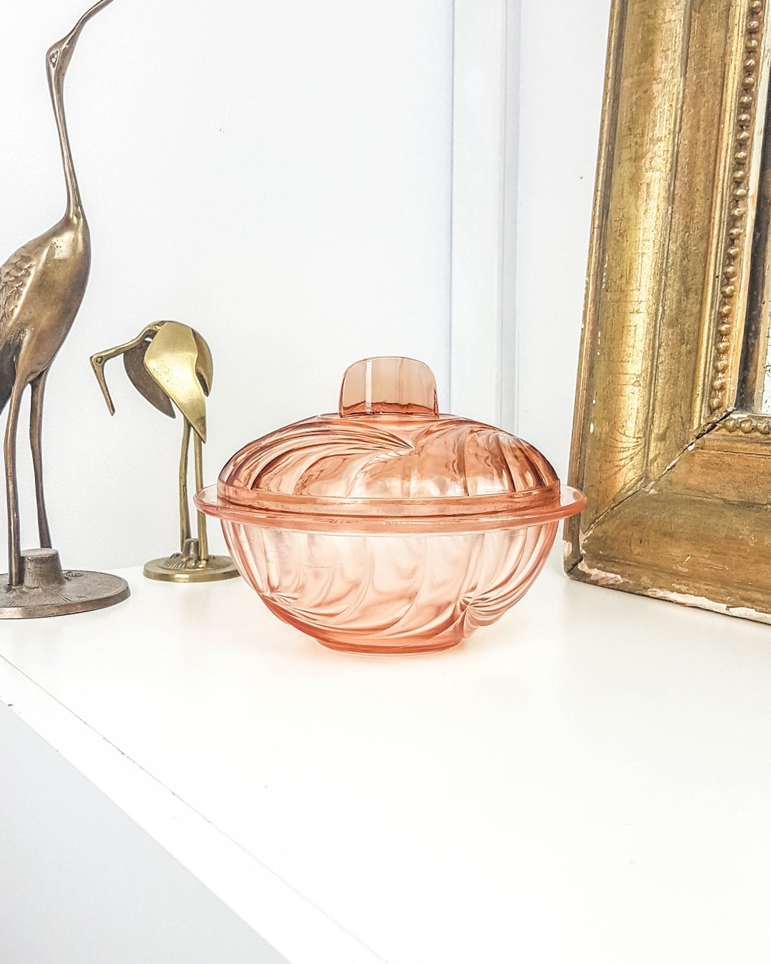 Vintage Art Deco Pink Glass Candy Box Bowl 1950 - Sugar Dish, Candy Jar ...