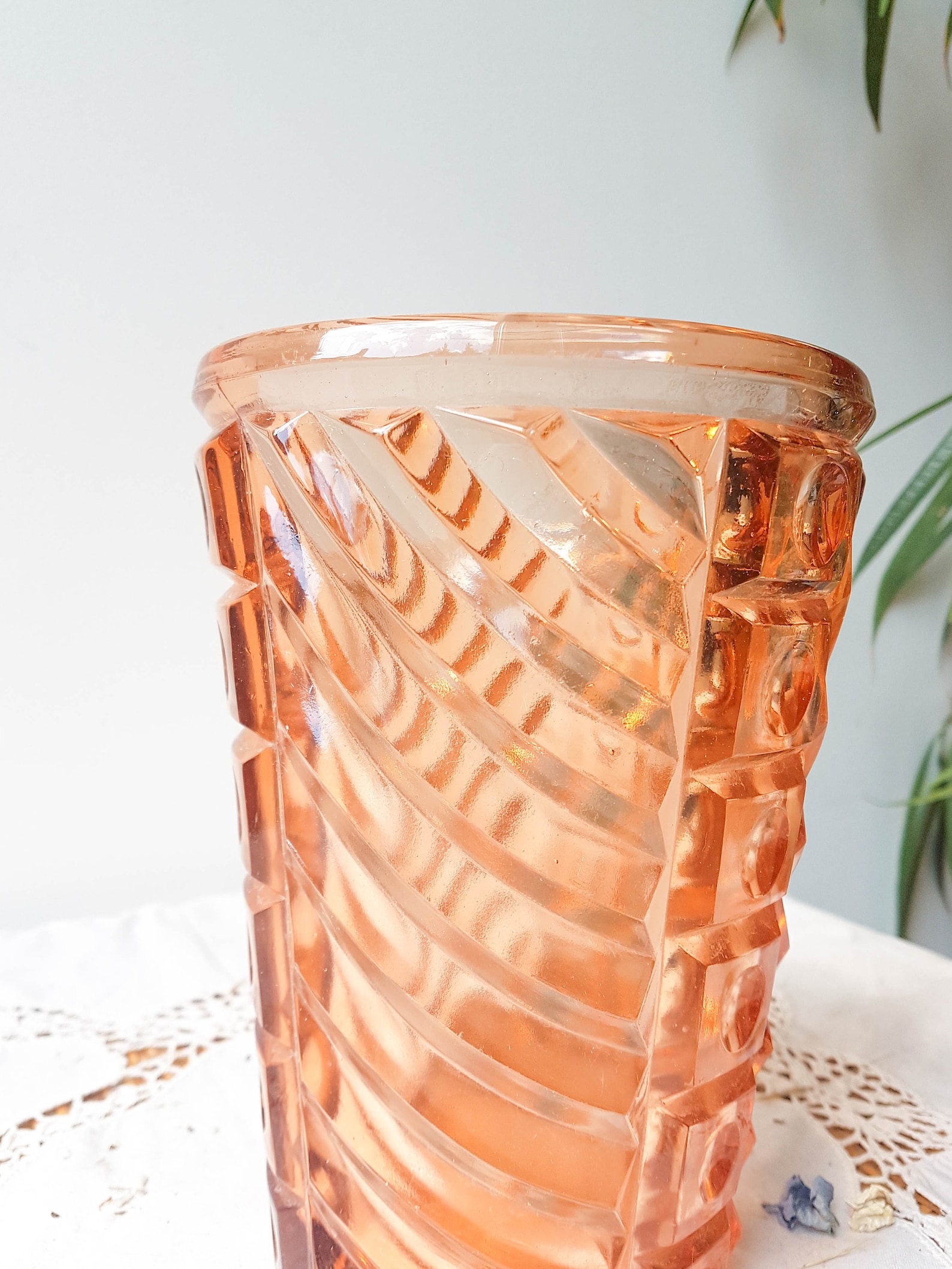 Art Deco Style Pink Glass Vase Vintage Vase Old Pink Vase Etsy