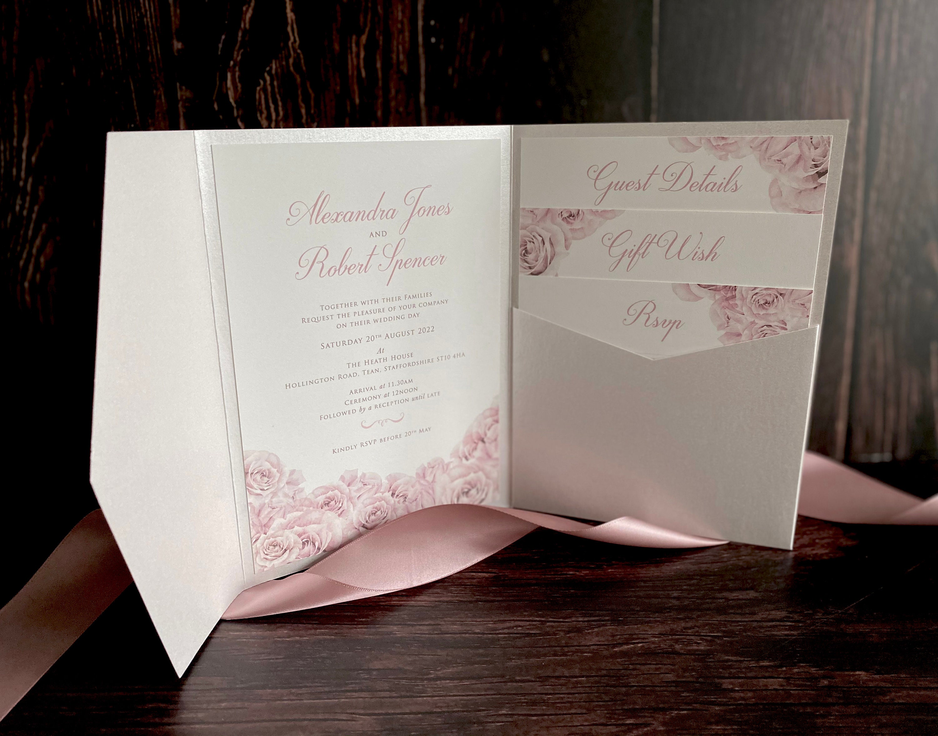 Dusky Pink Wedding Invitation Pink Roses Invitation Blushing | Etsy