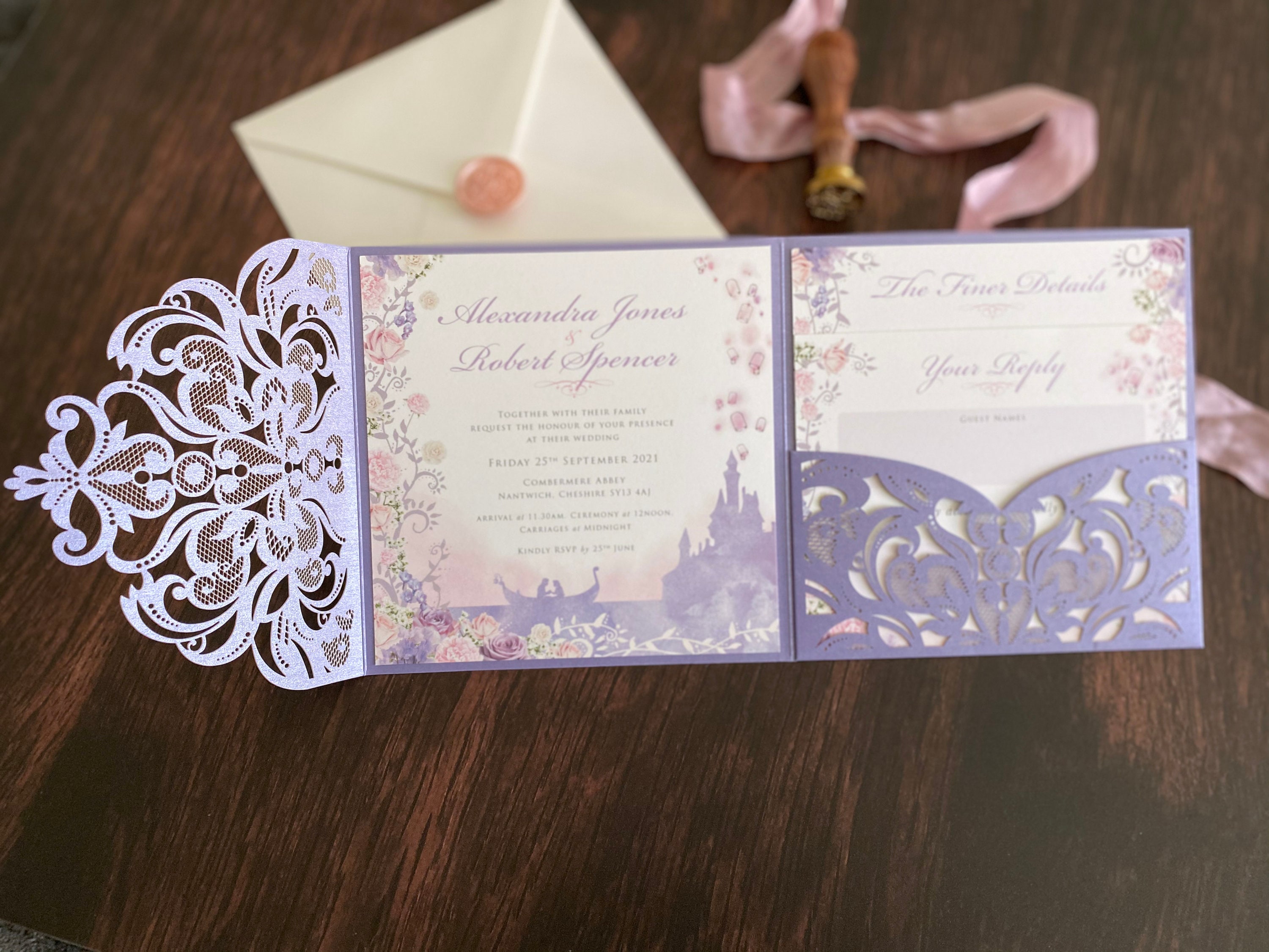 Tangled Wedding Invitation, Disney Wedding Invitation, Lilac Laser ...
