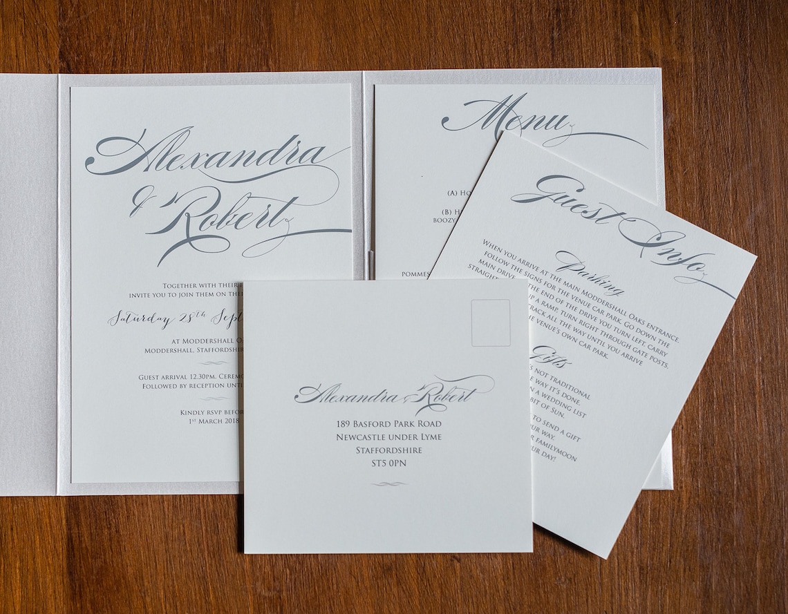 Grey Wedding Invitation Elegant Wedding Invitation Grey | Etsy UK