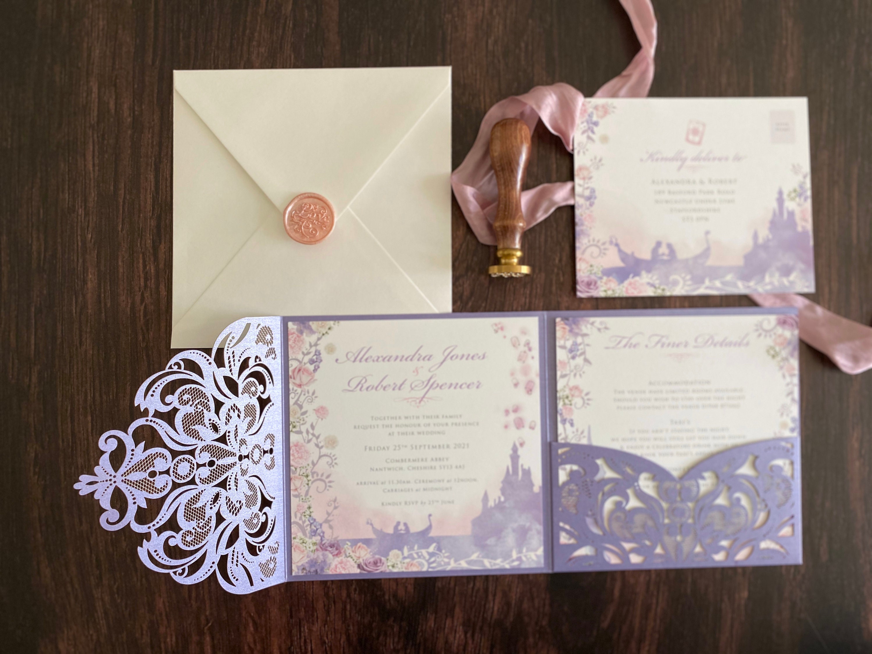 Tangled Wedding Invitation, Disney Wedding Invitation, Lilac Laser ...
