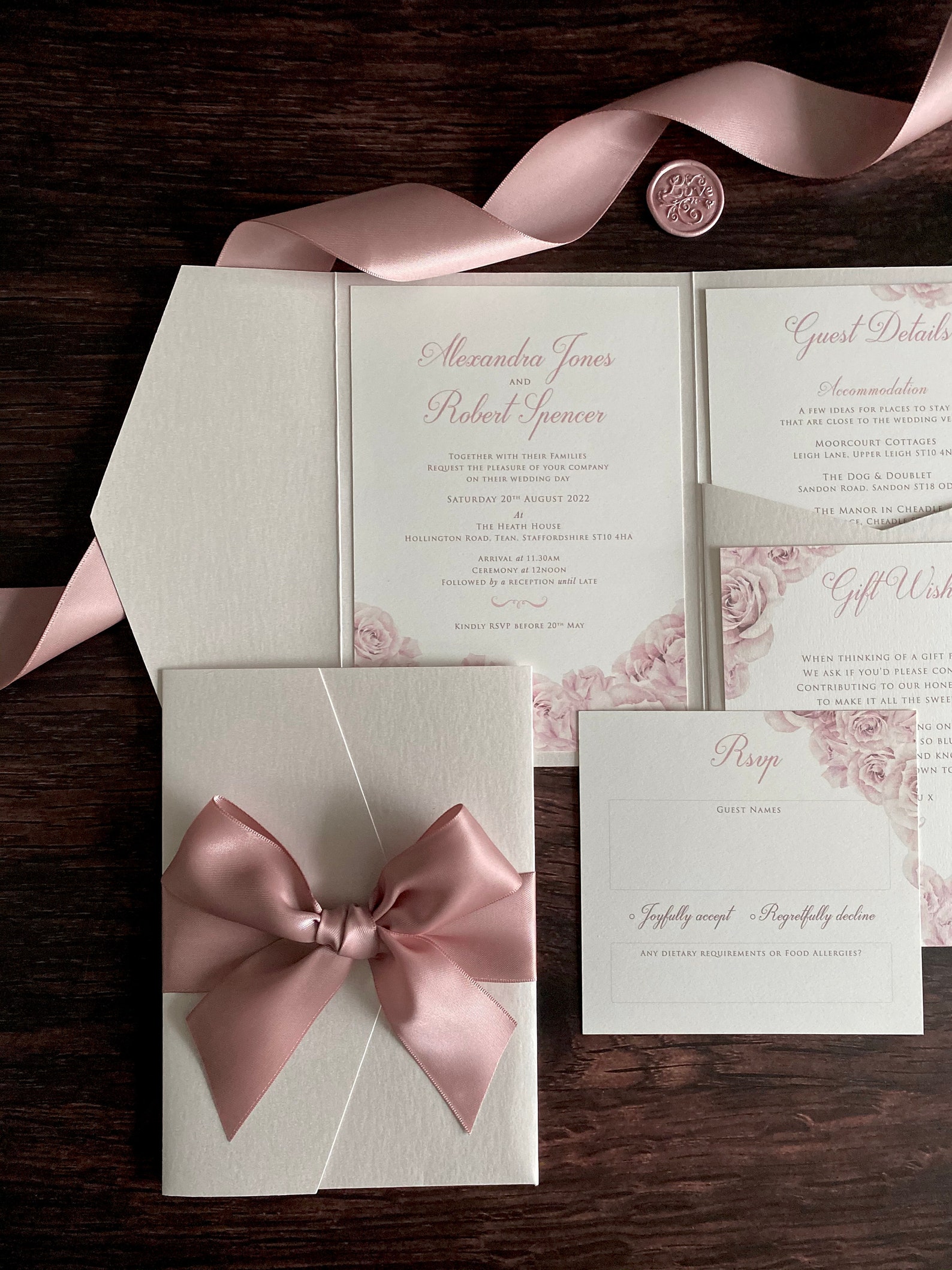 Dusky Pink Wedding Invitation Pink Roses Invitation Blushing | Etsy