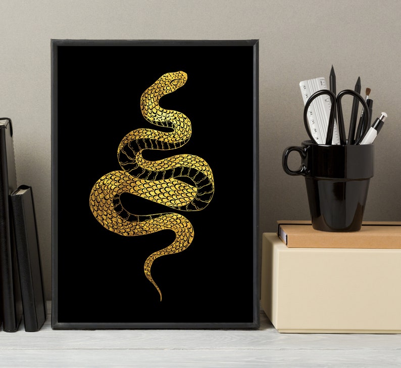 Dark Wall Art Snake Print Black and Gold Gothic Tattoo - Etsy Ireland